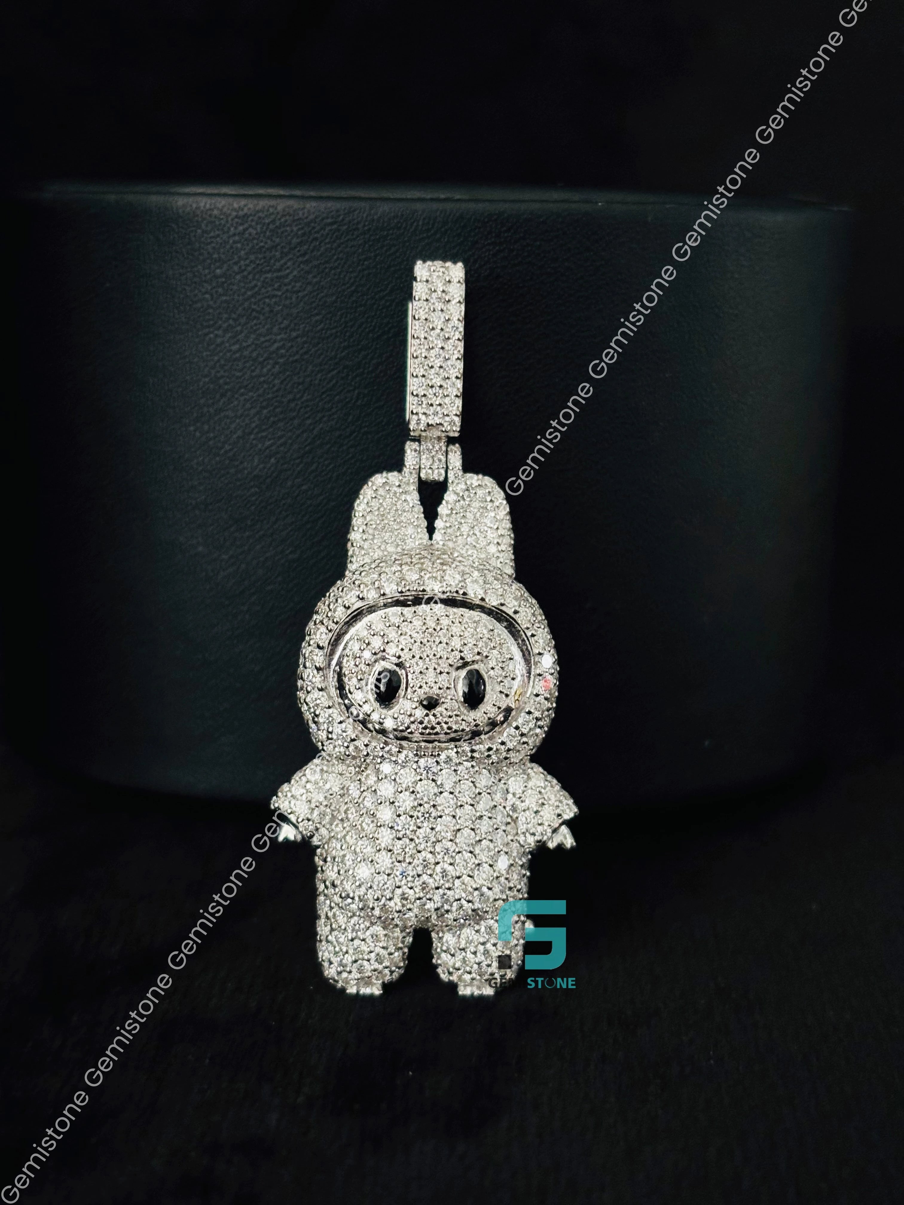 925 Silver Fully Iced Out Moissanite Labubu Pendant – Gemistone