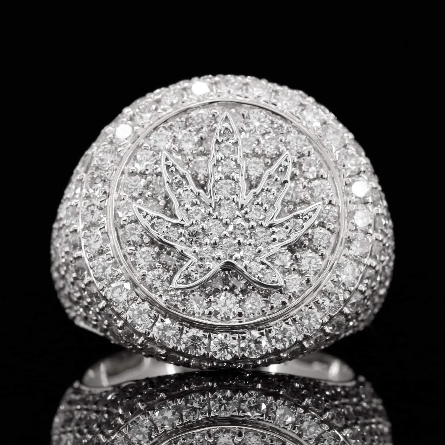 Iced Weed Marijuana Leaf Moissanite Diamond Bust Down Ring – Gemistone